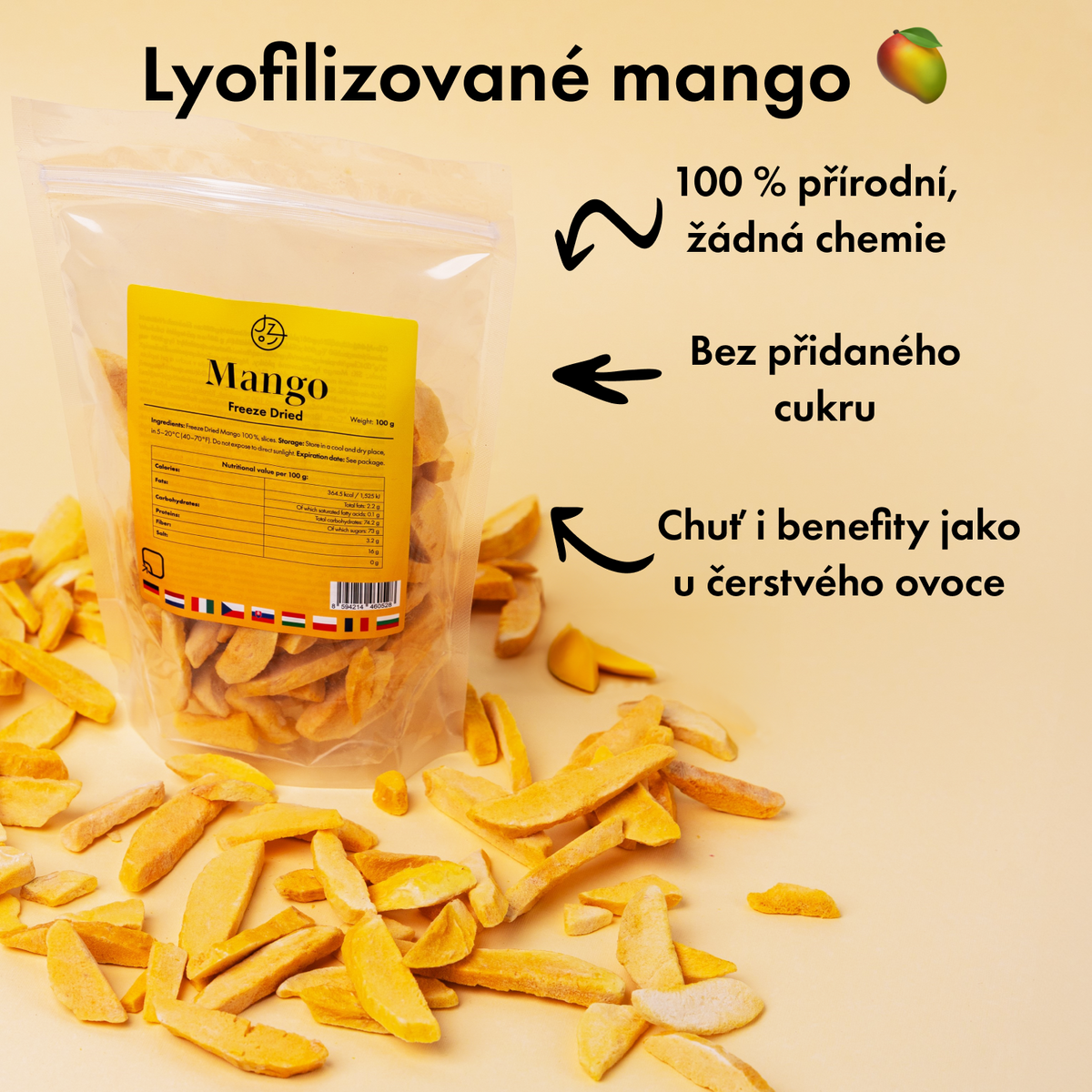 Lyofilizované mango 🥭 (sušené mrazem) 100 g balení – Mandimu.cz